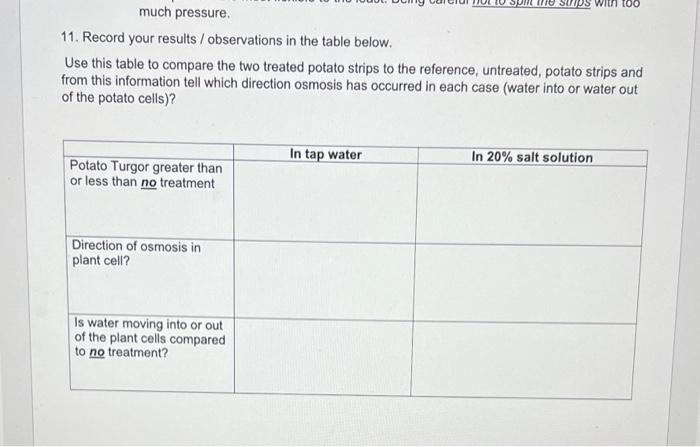 Solved Osmosis in Plant cells (potatoes Introduction For | Chegg.com