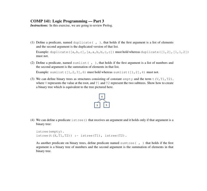 Solved COMP 141: Logic Programming - Part 3 Instructions: In | Chegg.com