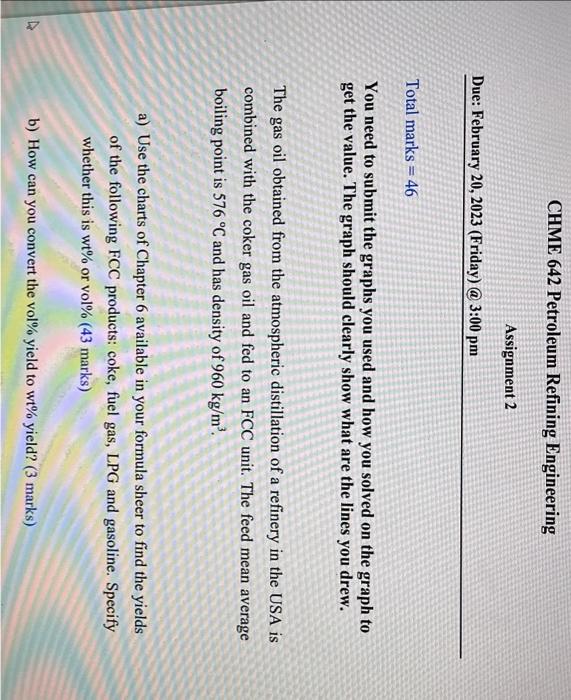 CHME 642 Petroleum Refining Engineering Assignment 2 | Chegg.com