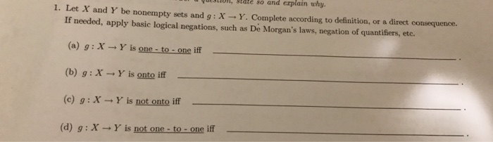 Solved dle so and erplain why. 1. Let X and Y be nonempty | Chegg.com