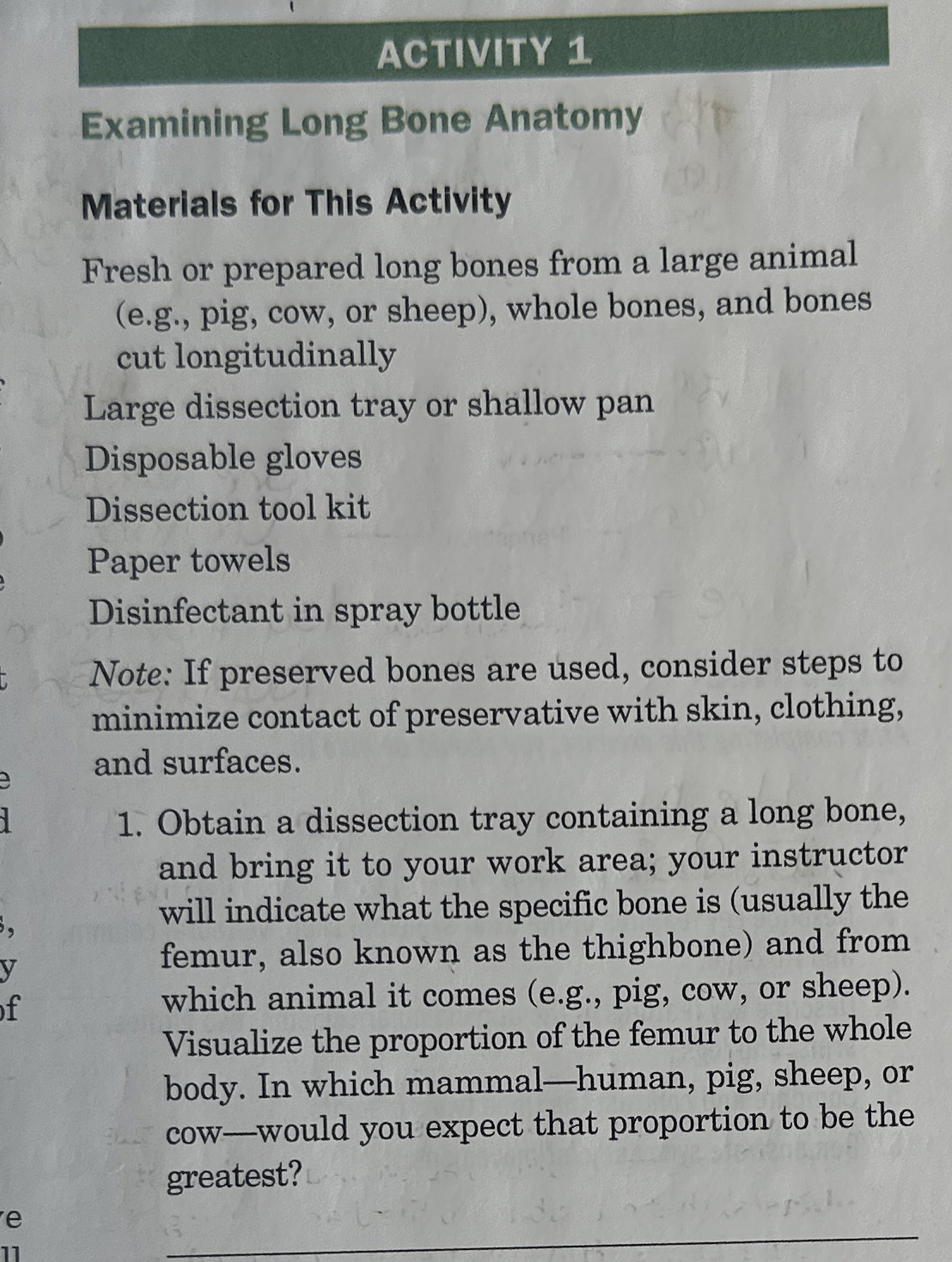 Solved ACTIVITY 1Examining Long Bone AnatomyMaterials for | Chegg.com