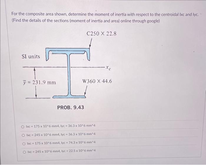 Solved For the composite area shown, determine the moment of | Chegg.com