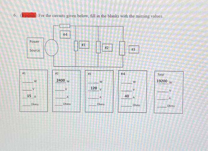 Solved (8 points) For the circuits given below, fill in the | Chegg.com