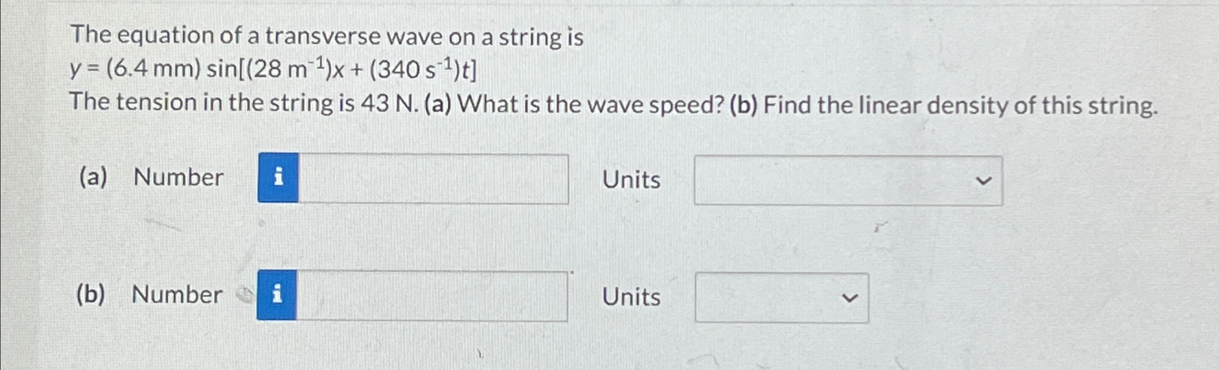 Solved The equation of a transverse wave on a string | Chegg.com