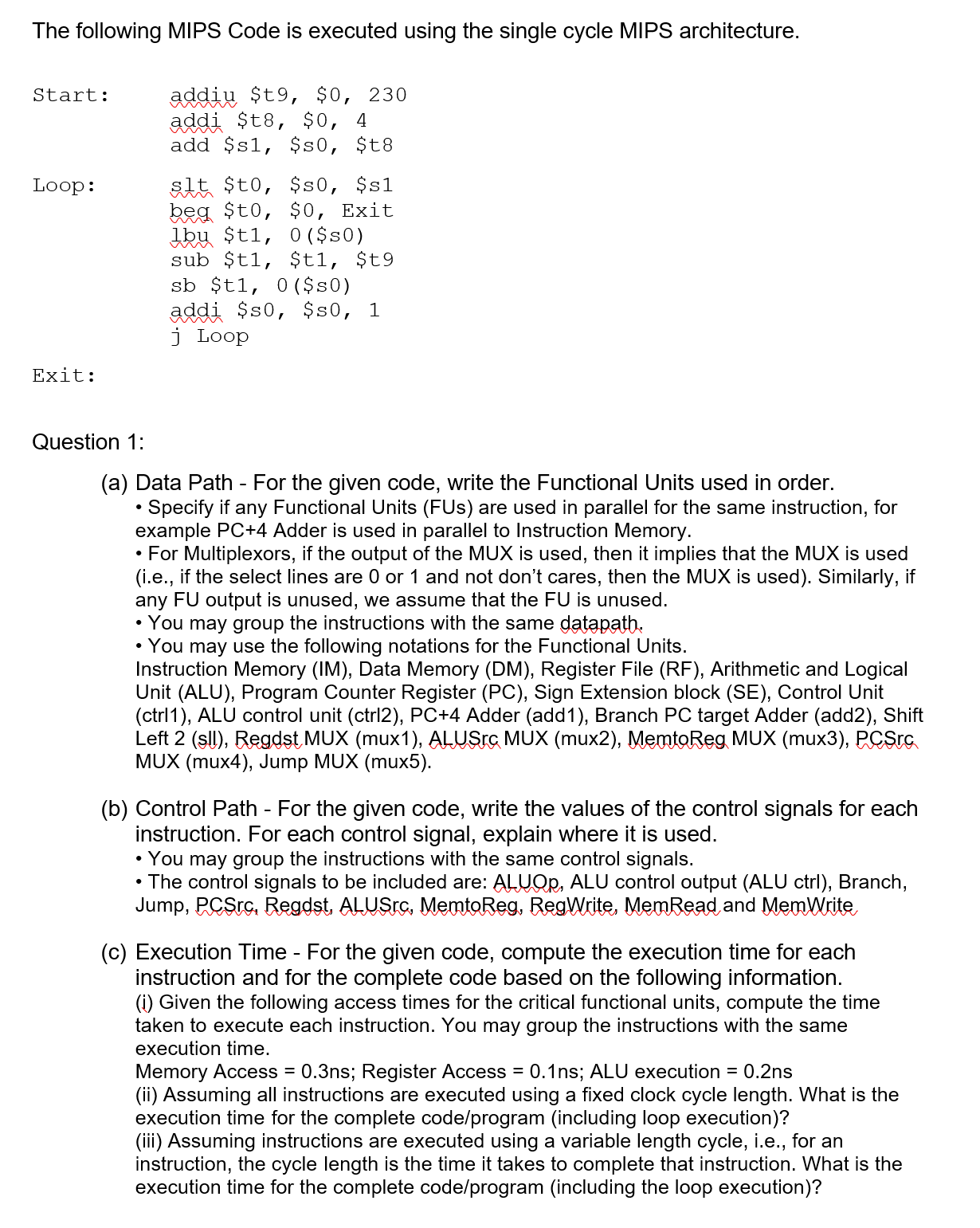 Solved The following MIPS Code is executed using the single | Chegg.com