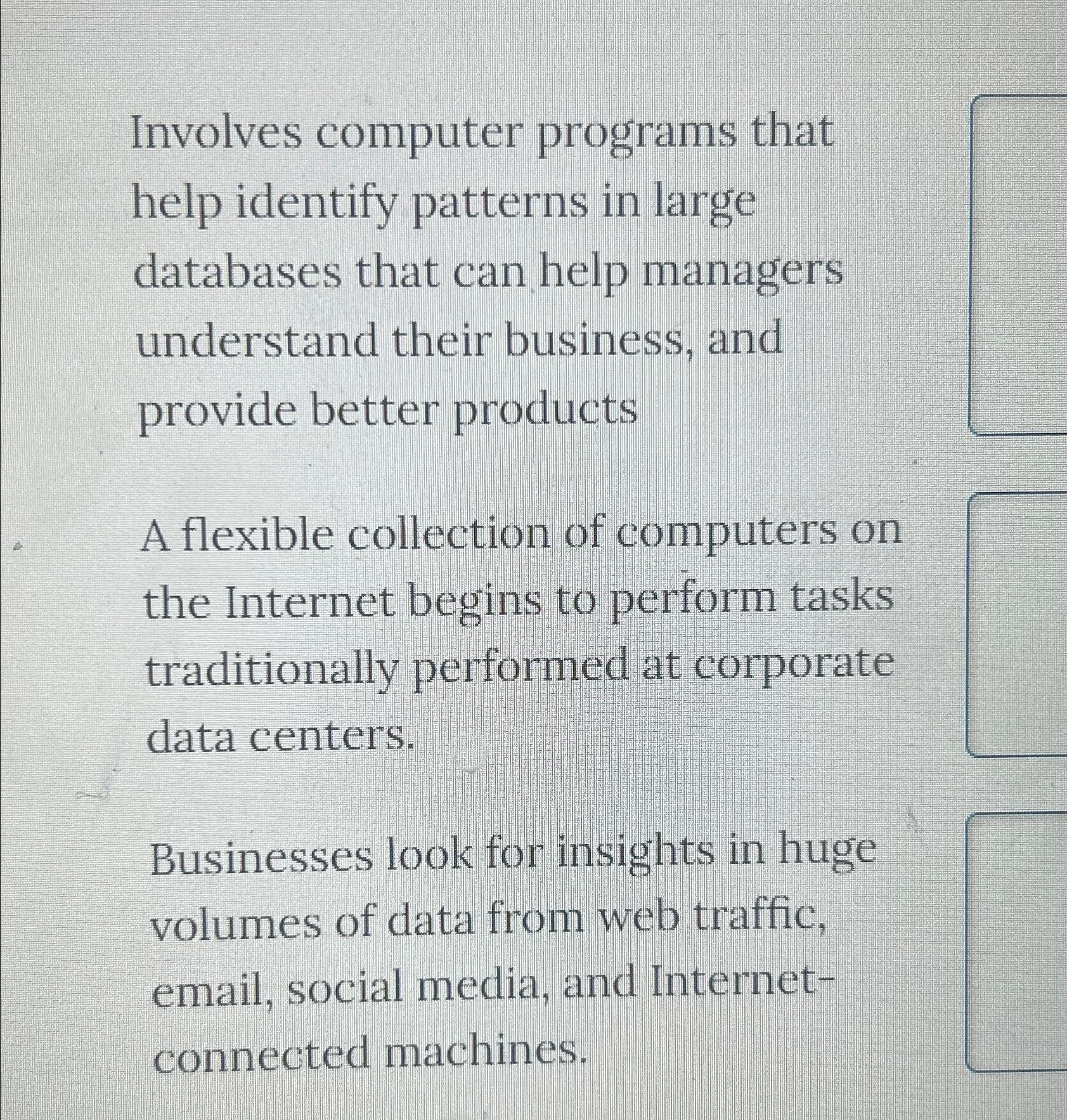 Solved Involves computer programs that help identify | Chegg.com