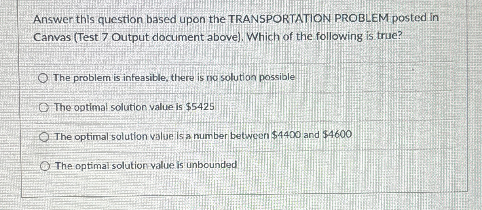 Solved Answer this question based upon the TRANSPORTATION | Chegg.com