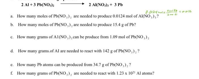 Solved a. How many moles of Pb(NO3)2 are needed to produce | Chegg.com