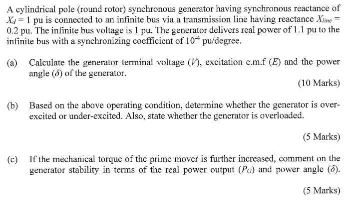A cylindrical pole (round rotor) ﻿synchronous | Chegg.com
