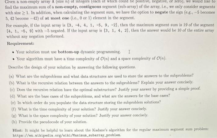 Solved Given a non-empty array A( size n) of integers (cach | Chegg.com