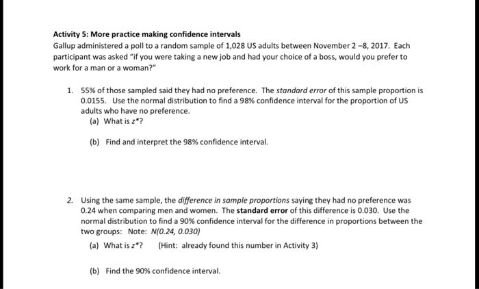 Solved Activity 5: More practice making confidence intervals | Chegg.com