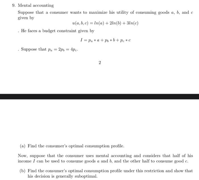 Solved Mental accounting Suppose that a consumer wants to | Chegg.com