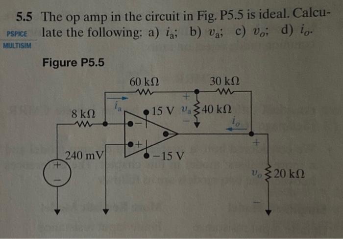 Solved 5.5 The op amp in the circuit in Fig. P5.5 is ideal. | Chegg.com
