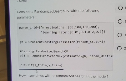 Solved 2 ﻿Marks\Consider a RandomizedSearchCV with the | Chegg.com