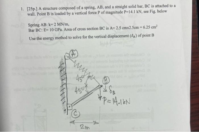 Solved 1. [25p.] A structure composed of a spring, AB, and a | Chegg.com