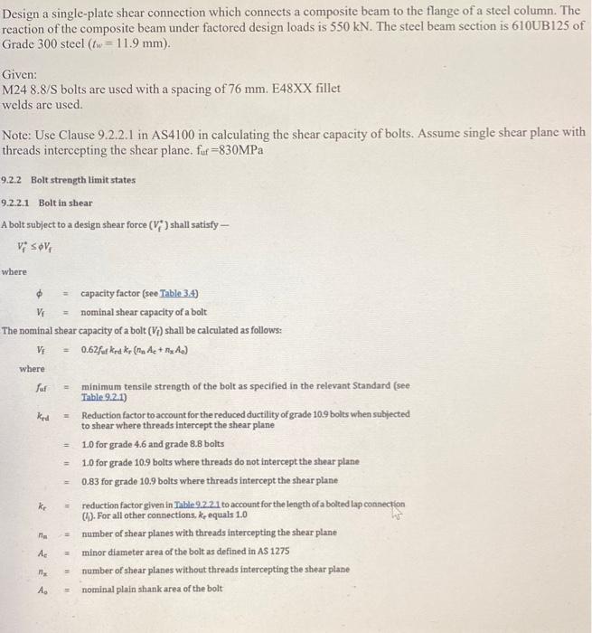 Solved Design a single-plate shear connection which connects | Chegg.com
