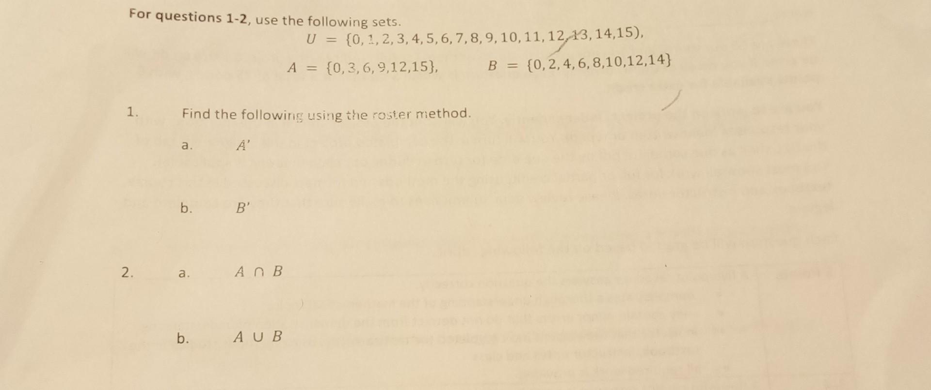 Solved For questions 1−2, use the following sets. | Chegg.com