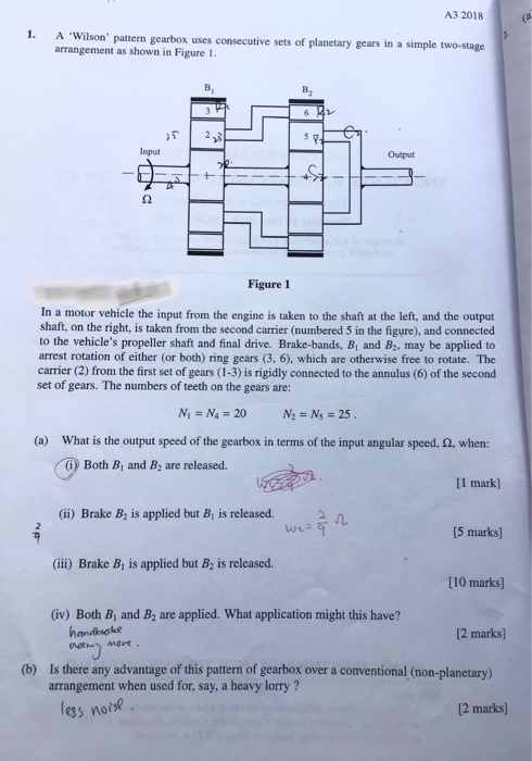 Solved A3 2018 ( 1. A 'Wilson' pattern gearbox uses | Chegg.com