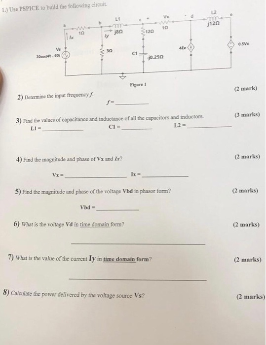 Solved 1.) Use PSPICE to build the following circuit. 1 V b | Chegg.com