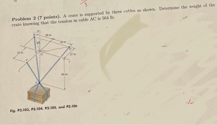 Solved Problem 2 ( 7 points). A crate is supported by three | Chegg.com