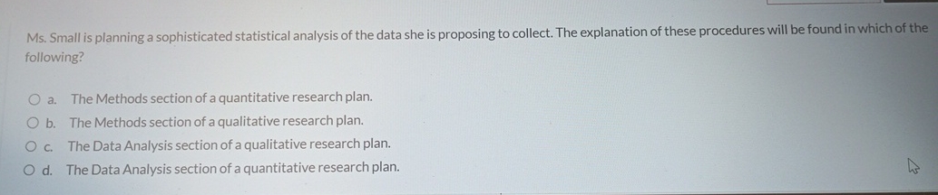 Solved Ms. ﻿Small is planning a sophisticated statistical | Chegg.com
