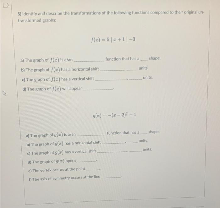Solved 5) Identify and describe the transformations of the | Chegg.com