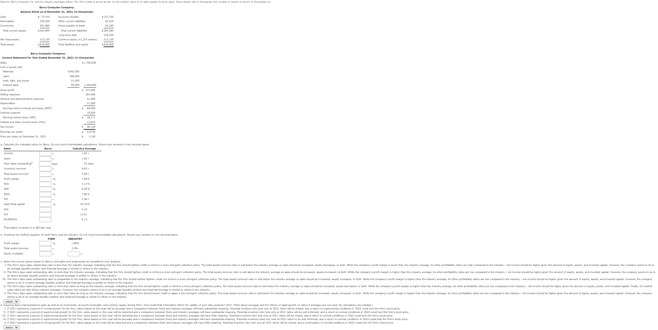 Solved Data for Barry Computer Co. ﻿and its industry | Chegg.com