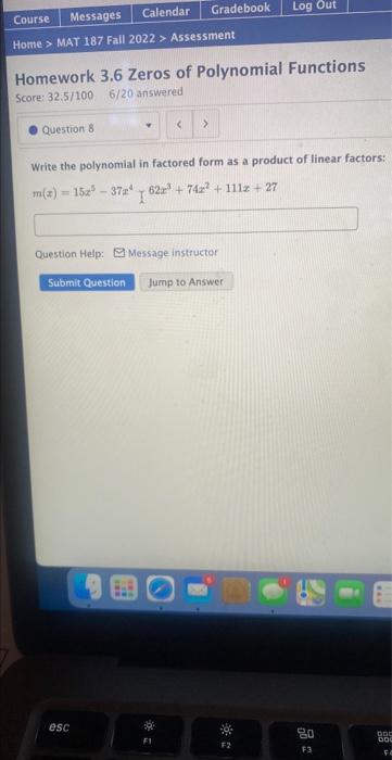 Solved Homework 3.6 Zeros of Polynomial Functions Score: | Chegg.com