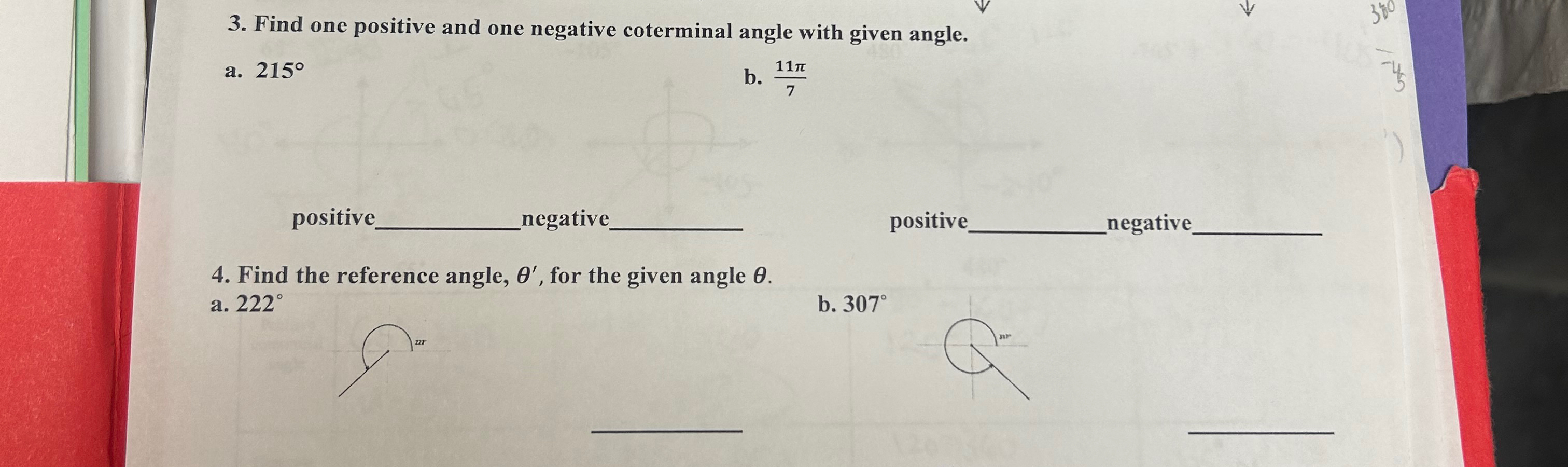 Solved Find one positive and one negative coterminal angle | Chegg.com