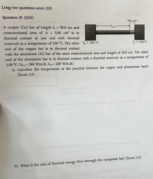 Solved Question \#1 (5/10) A cooper (Cu) bar of length | Chegg.com