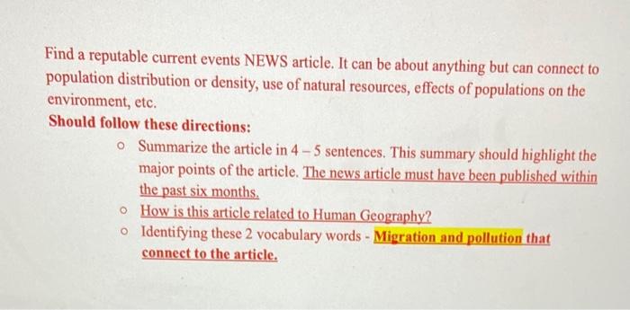 What current events NEWS article that can be about | Chegg.com