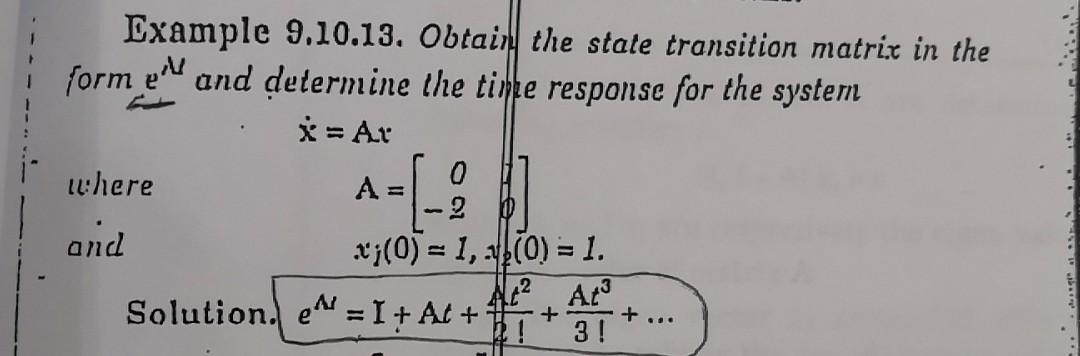 Solved Example 9.10.13. Obtain the state transition matrix | Chegg.com