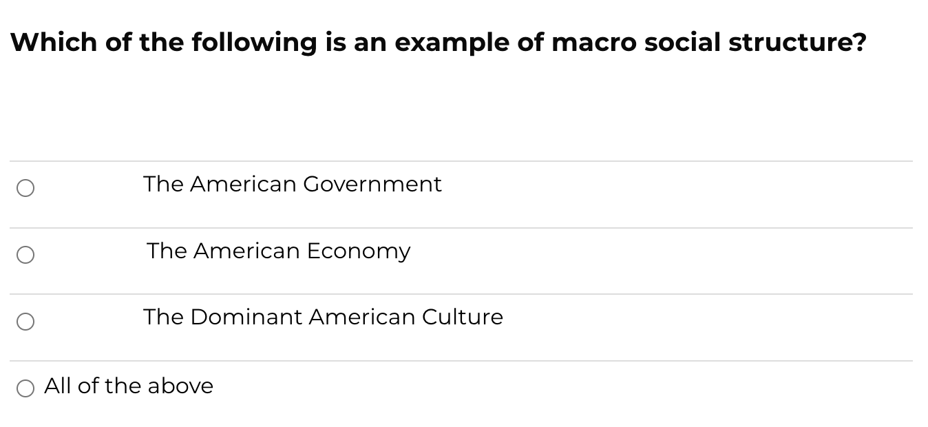 Solved Which of the following is an example of macro social | Chegg.com
