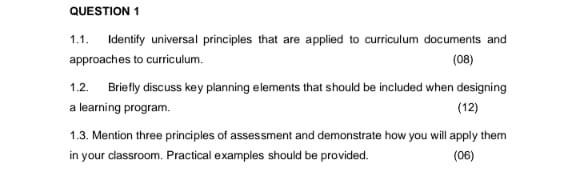 1.1. Identify universal principles that are applied | Chegg.com