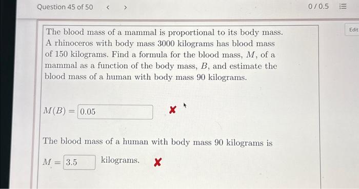 Solved The blood mass of a mammal is proportional to its | Chegg.com