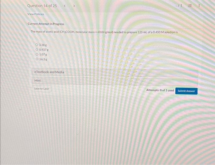 Solved The mass of acetic acid (CH3COOH, molecular mass | Chegg.com