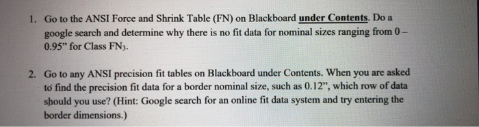 Solved 1. Go to the ANSI Force and Shrink Table (FN) on | Chegg.com