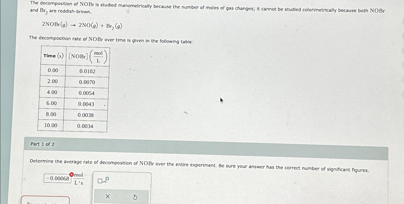 Solved The decomposition of NOBr is studied manometrically | Chegg.com
