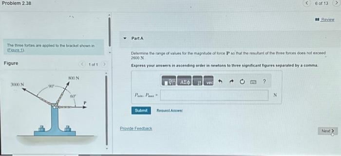 Solved Problem 2.38 The three forces are applied to the | Chegg.com