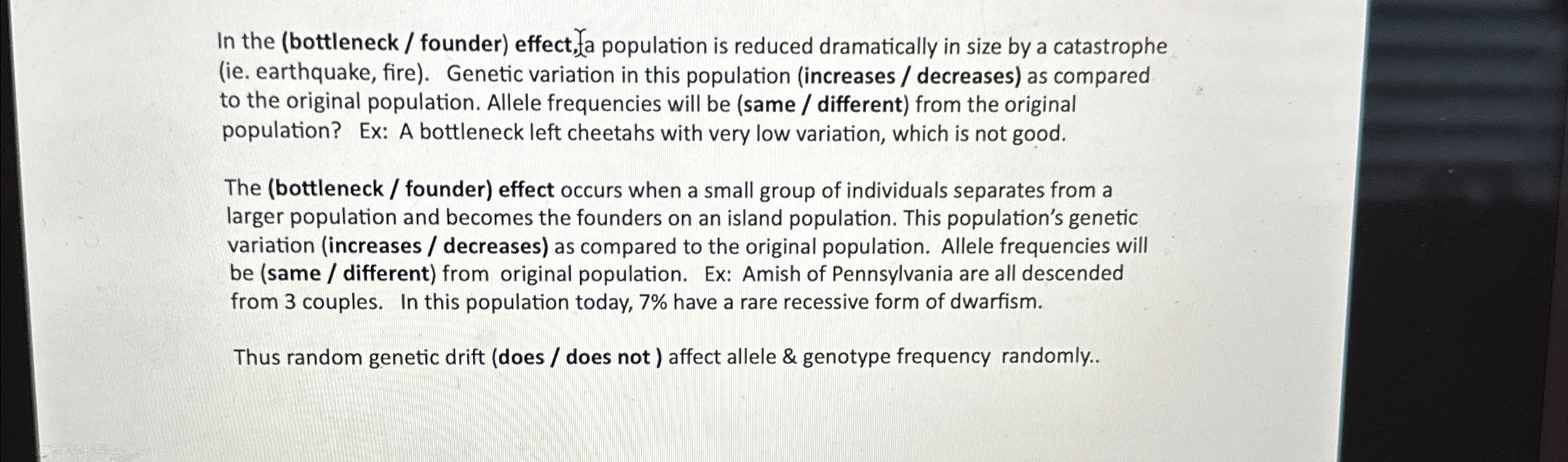 Solved In the (bottleneck / ﻿founder) ﻿effect, a population | Chegg.com