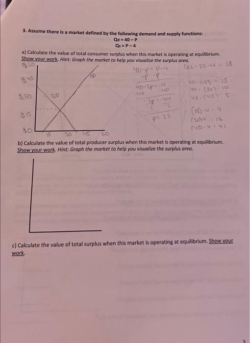 Solved 3. Assume there is a market defined by the following | Chegg.com