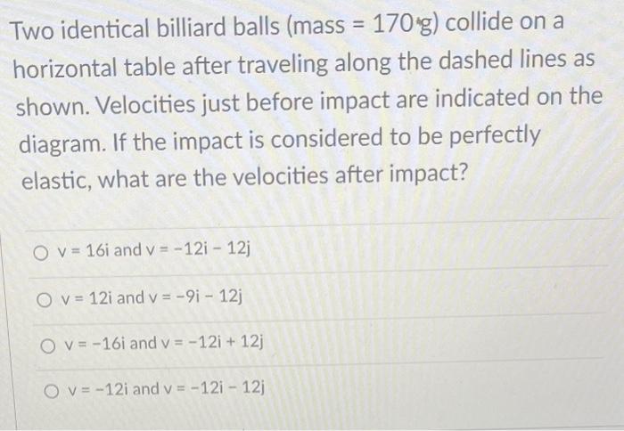 Solved Two identical billiard balls (mass =170 g ) collide | Chegg.com