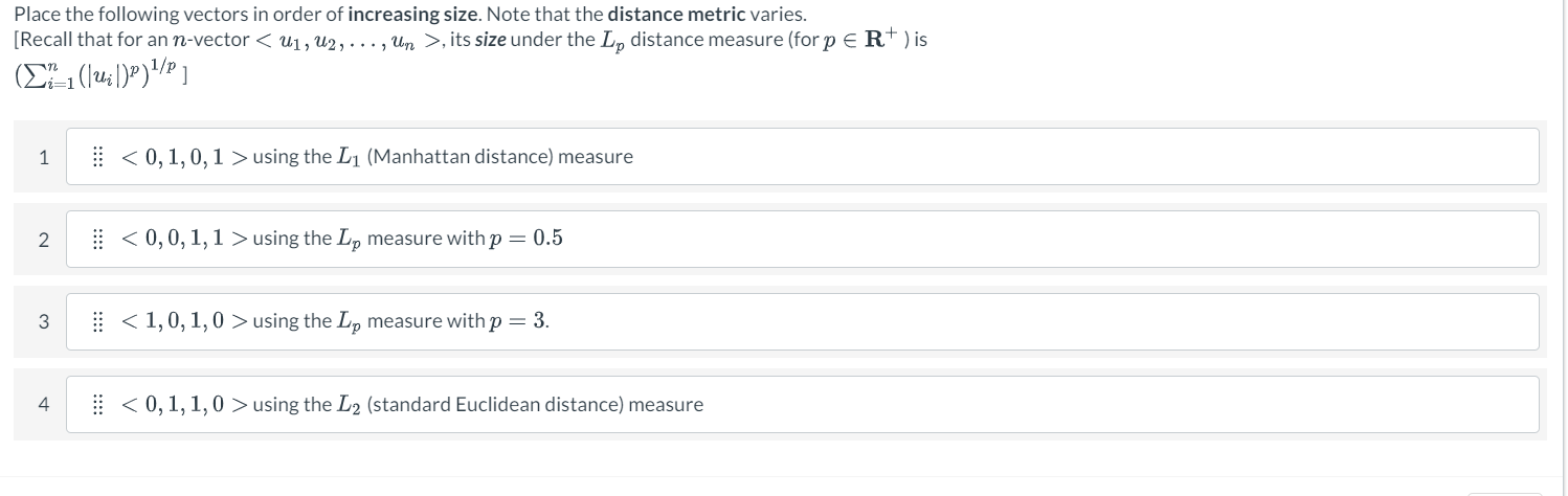 Solved Place the following vectors in order of increasing | Chegg.com