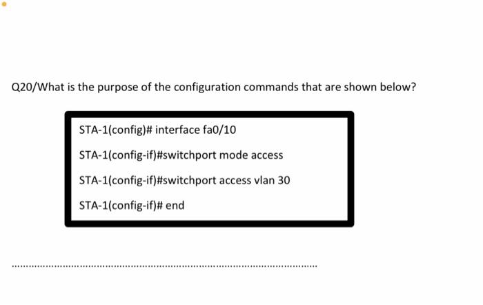 Solved Q20/What is the purpose of the configuration commands | Chegg.com