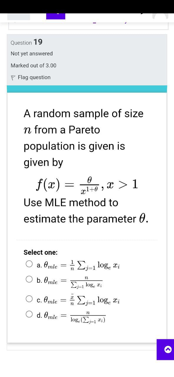Solved a random sample of size n from a pareto population is | Chegg.com