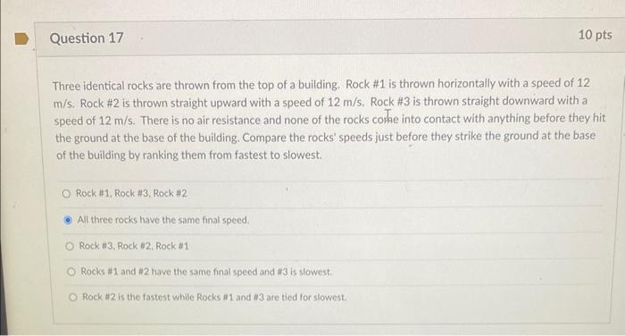 Solved Three identical rocks are thrown from the top of a | Chegg.com