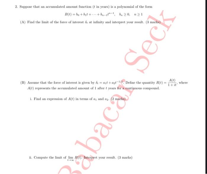 2. Suppose that an accumulated amount function ( t in | Chegg.com