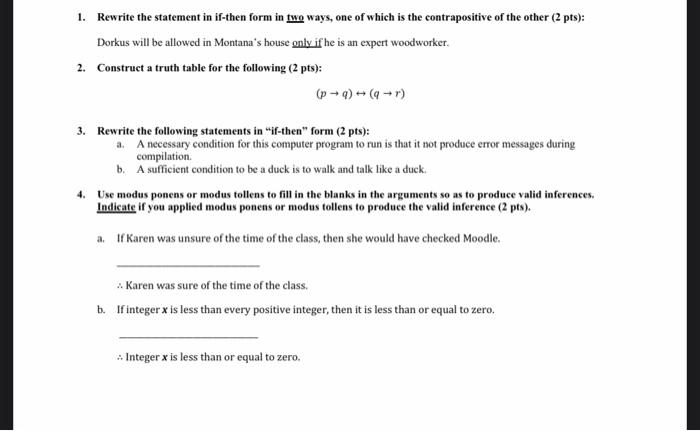 Solved 1. Rewrite the statement in if-then form in two ways, | Chegg.com