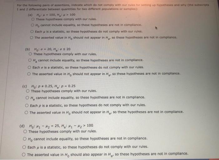 Solved For the following pairs of assertions, indicate which | Chegg.com