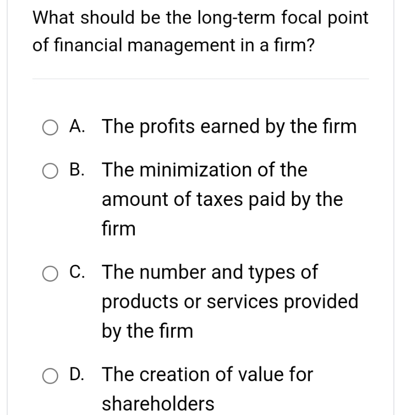 Solved What should be the long-term focal point of financial | Chegg.com